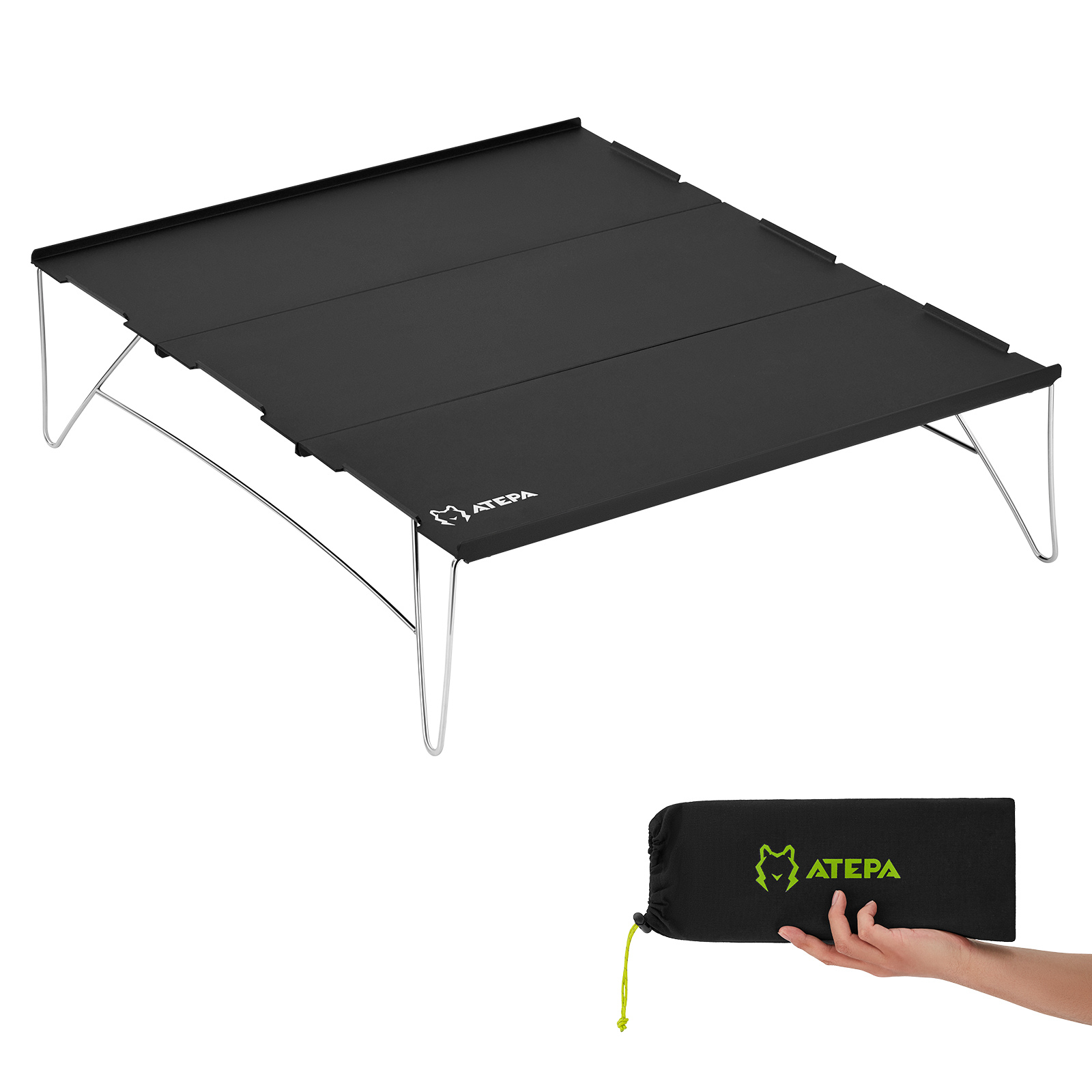 Atepa 3-Piece Modular Camping Table Lightweight Table for Outdoor Use Black